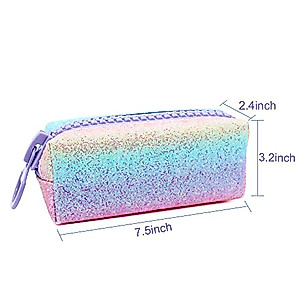 AOKQYA Big Zipper Pencil Case Rainbow Purple Pencil Pouch Cute Colored Stationery Bag DIY Name for Kids Pencils Markers School Supply Holder