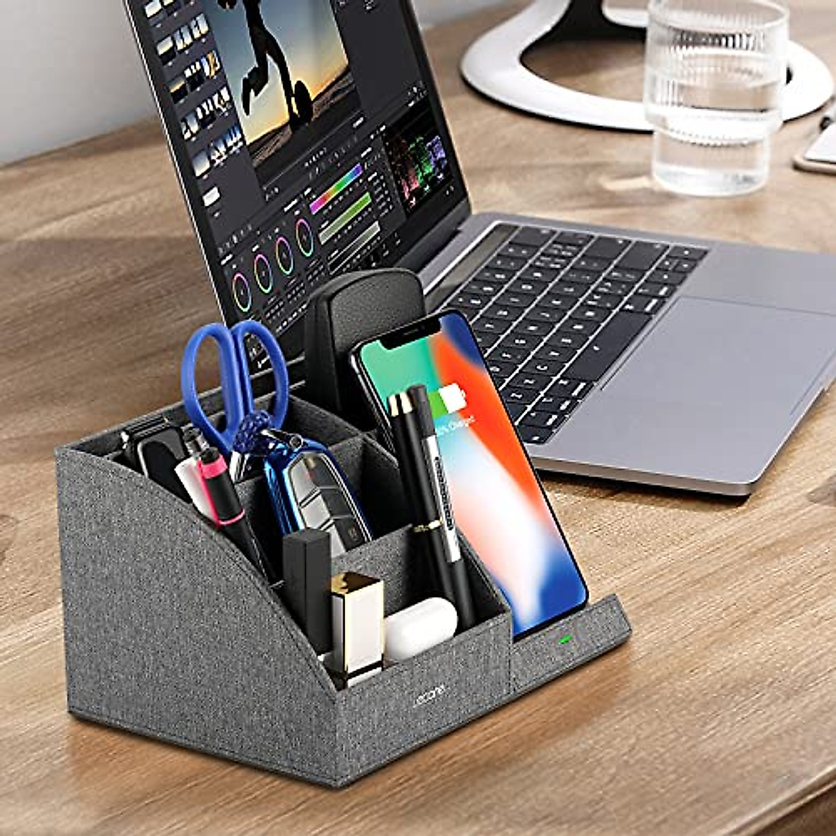 Lecone 10W Fast Wireless Charger with Desk Organizer Qi Certified Fabric Induction Charger Stand Pen Pencil Holder Compatible iPhone SE 2020/11/Xs MAX/XR/XS/X/8/8, Samsung S20/S10/S9/S8/Note 10