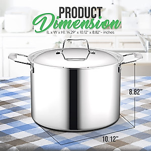 NutriChef 8-quart Stockpot with Lid - PFOA/PFOS Free Stainless Steel Stain-Resistant Pot Kitchen Cookware w/ Satin Interior, Polished Exterior, Cast Handles - Works w/ Model NCSSX45