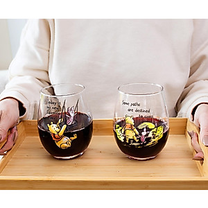 Disney Winnie The Pooh Quotes Teardrop Stemless Wine Glass Set | Tumbler Cup For Mimosas, Cocktails | Each Holds 20 Ounces