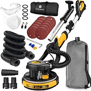Electric Drywall Sander with Vacuum, 6.5-amp, Auto Dust Absorption, 7 Variable Speed 900-1800RPM, Dustless Floor Sander with 26’ Power Cord for Popcorn Ceiling, Wood Floor etc