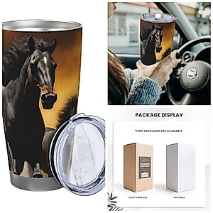 Running Black Horses Tumbler with Lid and Straw 20oz Stainless Steel Car Cup for Hot and Cold Drinks, Double Wall Insulated Travel Coffee Mug Reusable Drink Thermos Cup Birthday Gifts