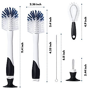 Jumperlay Baby Bottle Brush with 1 Pack Nipple Brush and 2 Pack Straw Cleaner Brushes, Baby Bottle Cleaning Brush Set with Suction Cup Stand and A Hidden Mini Brush, Black
