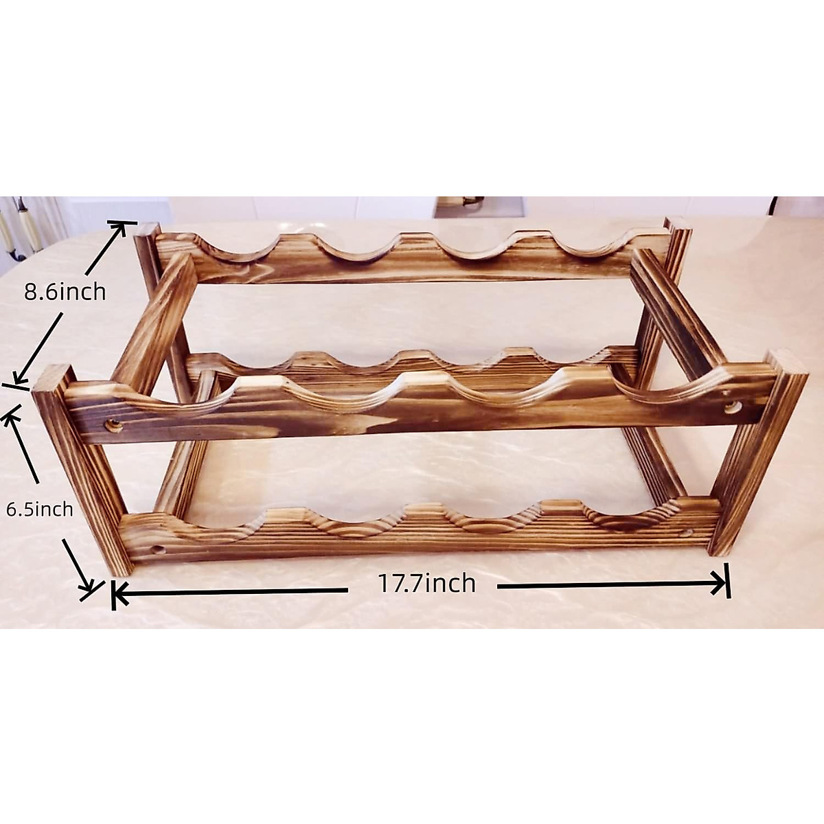 LoongZDD Easy-Install & Standalone 8-Bottle Wine Rack - Premium Carbonized Pine Wood, Two-Tier Design for Countertop, Home Kitchen Pantry, Versatile Wine Storage Solution