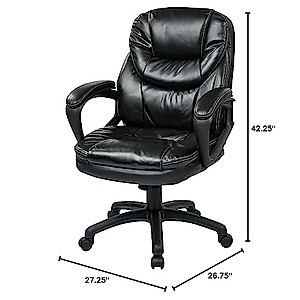 Office Star FL Series Faux Leather Manager's Adjustable Office Chair with Lumbar Support and Padded Arms, Black