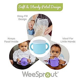 WeeSprout Snack Containers, Food Grade Silicone, Plastic Drinking Cup, Spill-Proof Tops for Toddlers and Babies, Premium Hard Plastic Travel Lids, Dishwasher Safe, Set of 2 (Matte Blue, Matte Green)