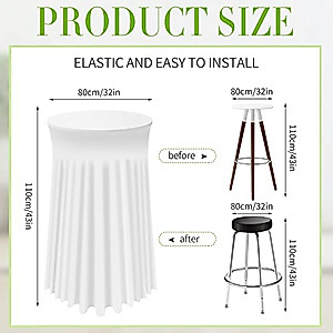 Tegeme 4 Packs Round Spandex Cocktail Tablecloths with Skirt Table Cover Stretch Square Tablecloth for Fitted High Top Bar Wedding Party Banquet (White, 32 x 43 Inch)