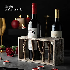 Wooden Wine Rack - Wine Bottle Holder - Rustic Tabletop Birch Wood Single Wine Stand - Freestanding Countertop Liquor Bottles Display w/ Branch Accents, Handmade Gift Decor Housewarming Bar or Kitchen