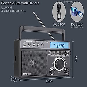 Retekess TR629 Portable Shortwave Radios, Digital Radio AM FM Plug in with DSP, Support Backlight LCD Display, Digital Tuning and Preset, USB, Micro SD, Clock, Recorder
