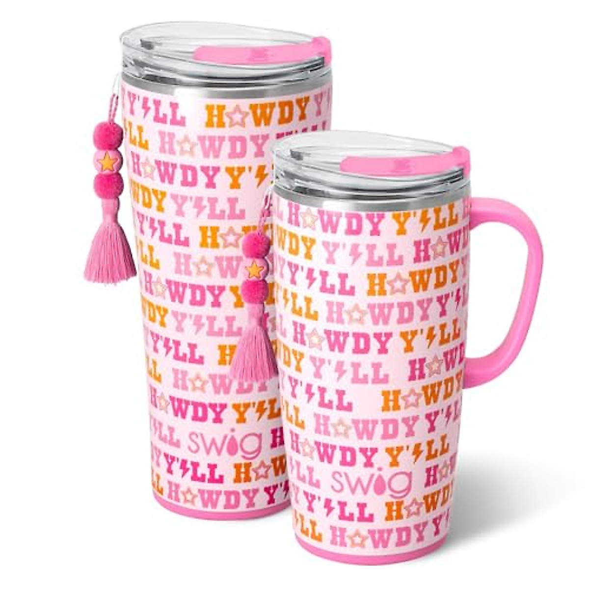 Swig Life Howdy Yall XL Set, 32oz Triple Insulated Tumbler with Lid + 22oz Travel Mug with Handle and Lid, Stainless Steel, Dishwasher Safe, Cup Holder Friendly Coffee Mugs