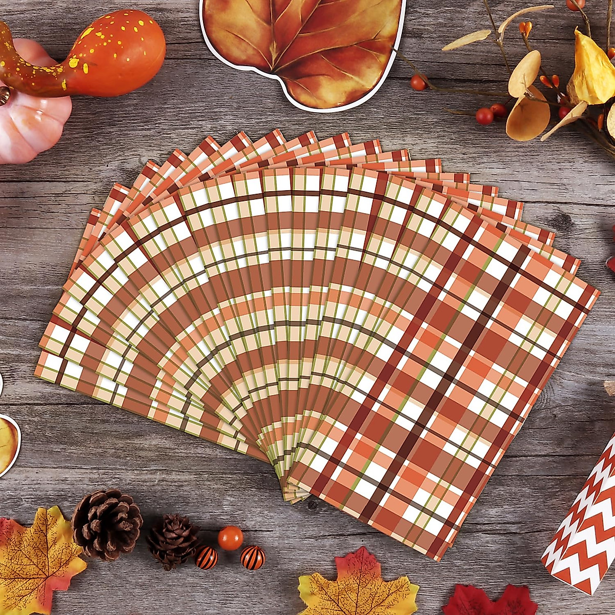 ​Quera 100 Pack Fall Guest Napkins Pumpkin Spice Plaid Autumn Paper Hand towels Thanksgiving Party Supplies Disposable Bar Napkins for Thanksgiving Party, Engagement, Baby Shower, Celebration Party