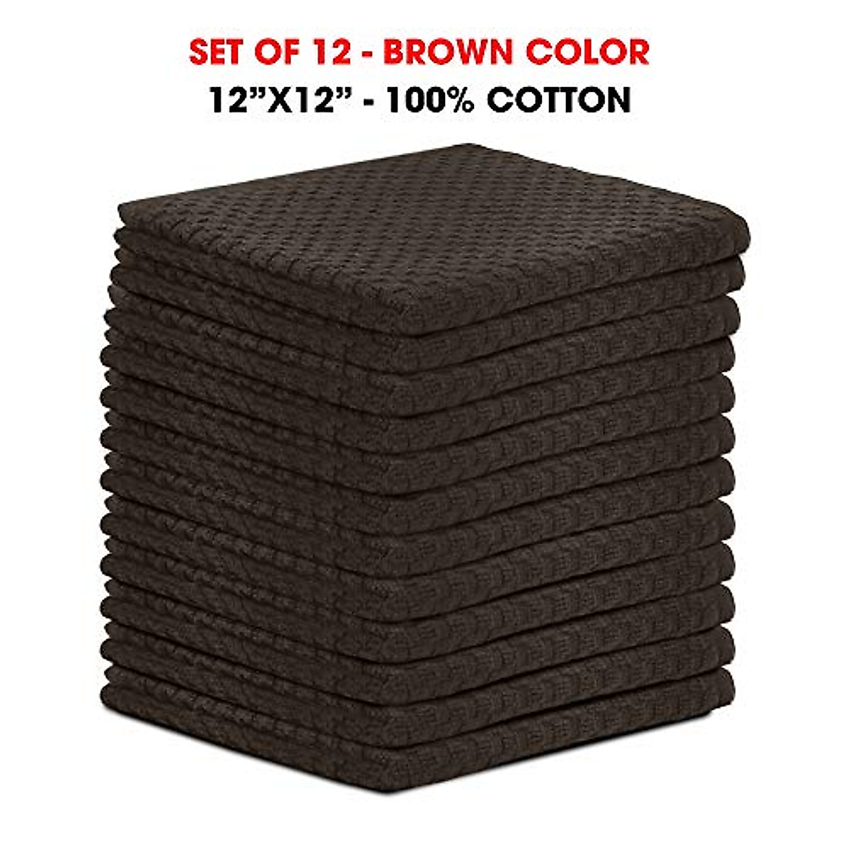 TALVANIA Dishcloths for Kitchen Cotton Terry Dish Cloths 12 Pack Soft and Absorbent Cleaning Dish Rag 12” X 12” Small Dish Towels (Brown)