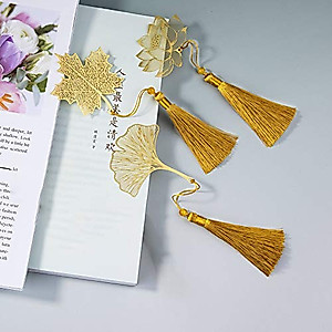 ccHuDE 3 Pcs Hollow Metal Lotus Bookmarks Maple Leaf Tassel Bookmarks Ginkgo Leaf Bookmarkers Page Marker for Book