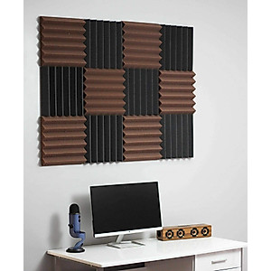 2x12x12 (12 Pack) BROWN/CHARCOAL Acoustic Wedge Panels Soundproofing Studio Foam Tiles
