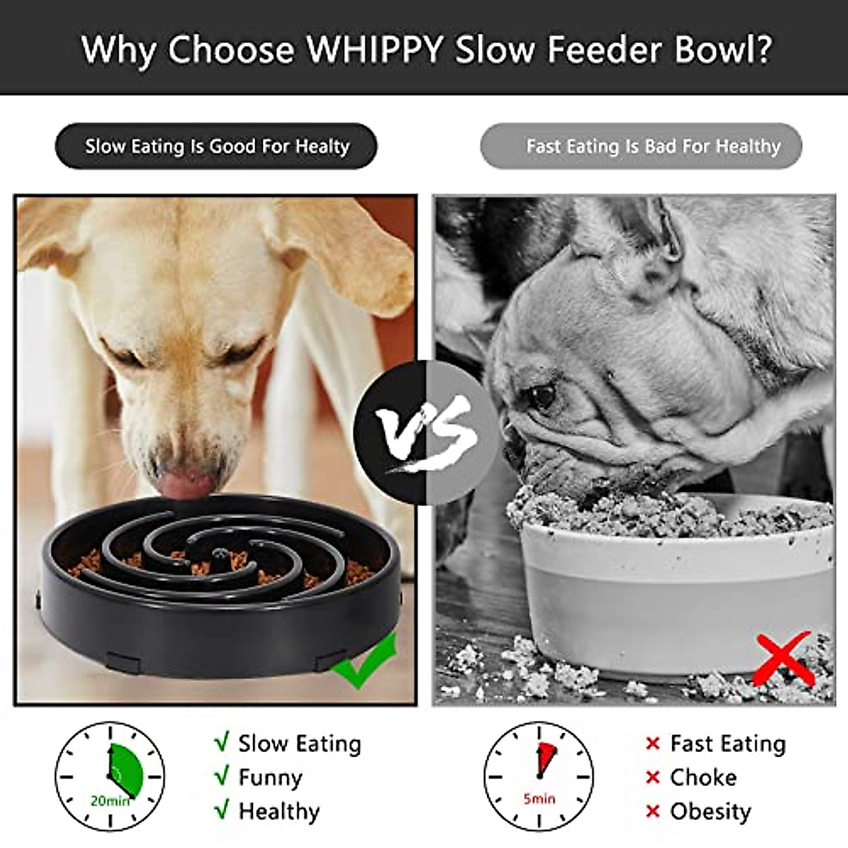 Slow Feeder Large Dog Bowls for Large Medium Dog Non Slip Maze Puzzle Bowl Pet Slower Food Feeding Dishes Interactive Bloat Stop Dog Bowl Preventing Choking Healthy Dog Bowl, Black