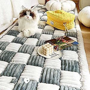 INFLAG Cream-Coloured Large Plaid Square Pet Mat Bed Couch Cover, Funny Fuzzy Couch Cover, Garden Cotton Protective Couch Cover Adapt for Dog Bed Covers (Grey,19.6 * 19.6 in)