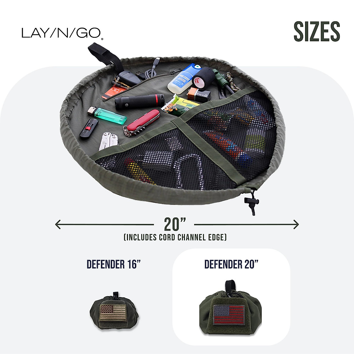 Lay-n-Go Defender Tactical Gear Accessory, Tool & Utility Storage Bag With Pockets for Travel, Military, First Responder, Survival and Outdoors, 20 inch, Black