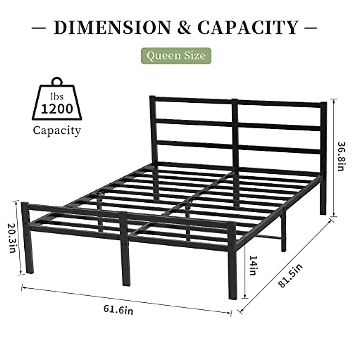 Musen Queen Bed Frame with Headboard and Footboard, 14 Inch Platform with Storage, Heavy Duty Steel Metal Bed Frame No Box Spring Needed, Noise Free, Anti-Slip, Easy Assembly (Max Load: 1200lb)