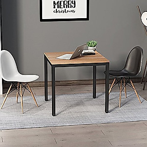 Need Small Square Dining Table- 31-1/2'' Sturdy and Heavy Duty Writing Desk for Small Spaces and Writing Table Desk, Teak Color Desktop & Black Frame AC3BB(8080) Breakroom Table