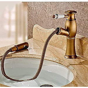 SJQKA-Antique basin faucet, bathroom all copper pull faucet, hot and cold retro faucet, telescopic table, basin faucet