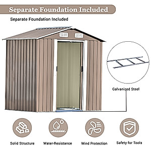 Merax Outdoor Storage Shed, 6 x 4 FT Metal Garden Shed Steel Tool Shed Storage House with Adjustable Shelf and Lockable Door,Tool Cabinet with Vents and Foundation for Backyard, Patio & Lawn, Brown
