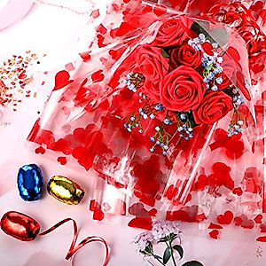 39 x 138 Inch Valentine's Day Red Heart Cellophane Wrap Paper, 2.3 Mil Thick Cellophane Paper with 6 Rolls Colorful Wrap Ribbon for Christmas Holiday DIY Craft Wrapping or Basket Filling