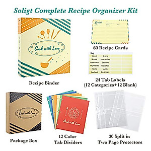Recipe Binder Kit with Cards - 3 Ring Full Page Recipe Book Binder 8.5"x11", 60 4X6 Recipe Cards, Card Protectors, Dividers and Labels for Family Recipe Organizer, Cook with Love Design