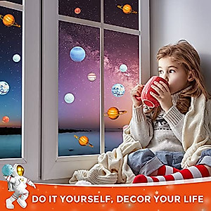 Viseeko Window Privacy Film: Frosted Window Clings Space Planet Pattern Window Decals Static Cling Window Sticker Non-Adhesive for Kids Room Home Office(Purple, 17.5x78.7Inches)