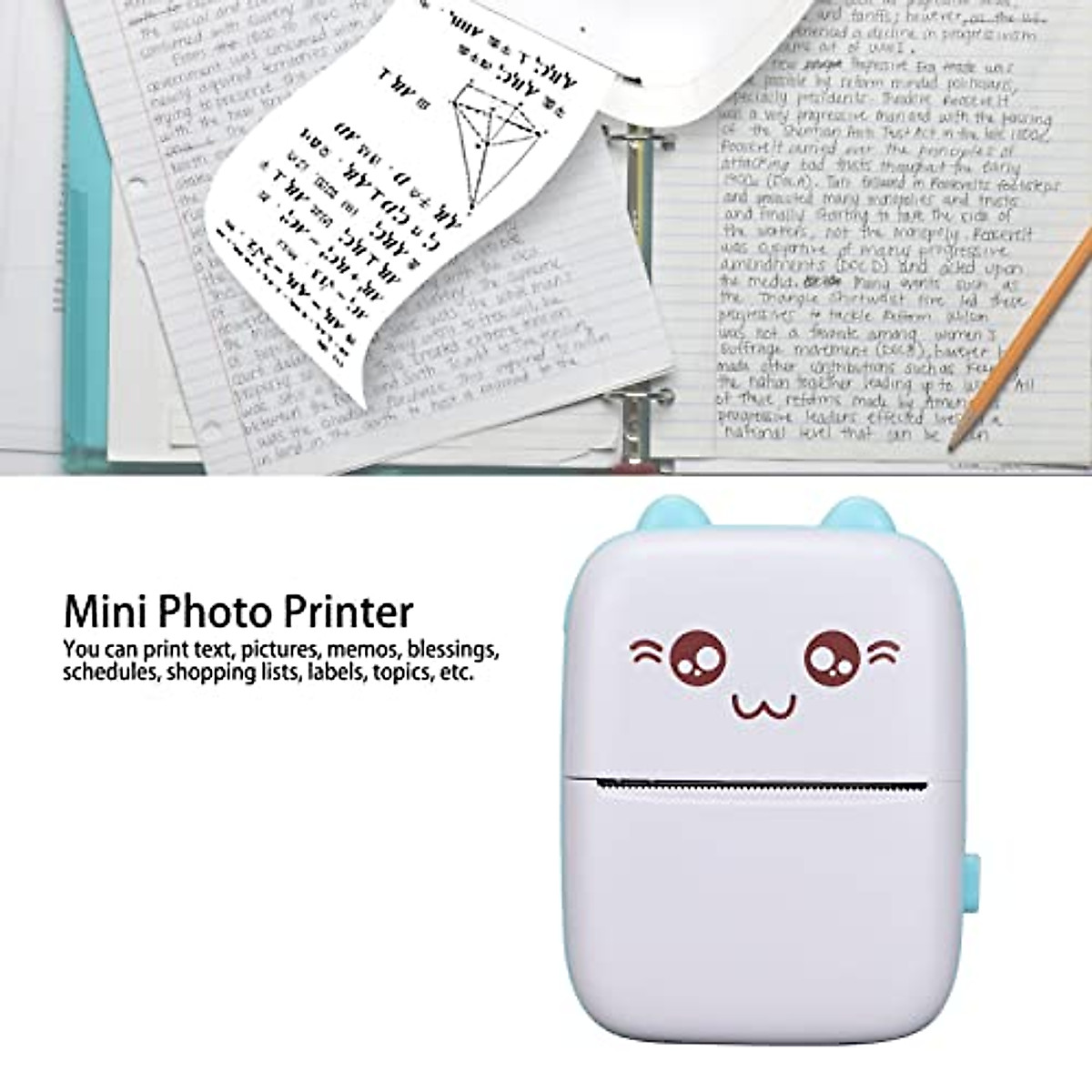 Liccx Pocket Printer, Mini Photo Printer, 200DPI Resolution,Ergonomic Design, Print Any Text, Pictures, Memos, Blessings,(Blue)