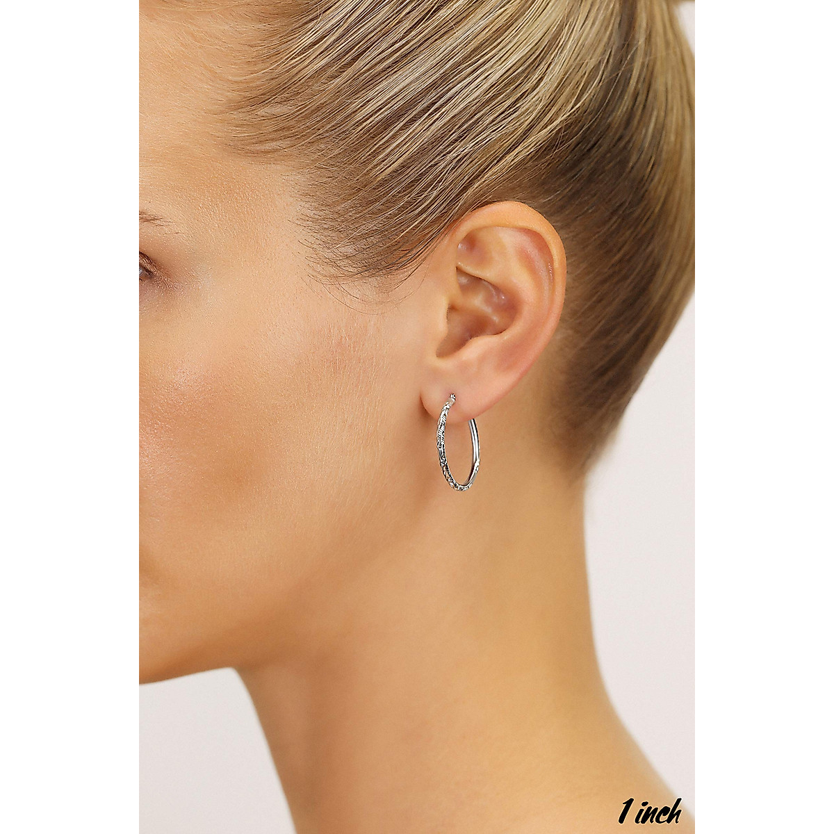 14k Gold Hand Engraved Diamond-cut Round Hoop Earrings -1'' Diameter (white-gold)…