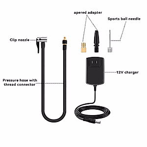 Excited Work 12V Portable Air Compressors Cordless Tire Inflator, 2.0 Ah Rechargeable Battery and Quick Charger, Max 150PSI, with 3 Nozzles, 4 Unit Meters, Fits Cars Motorcycles etc