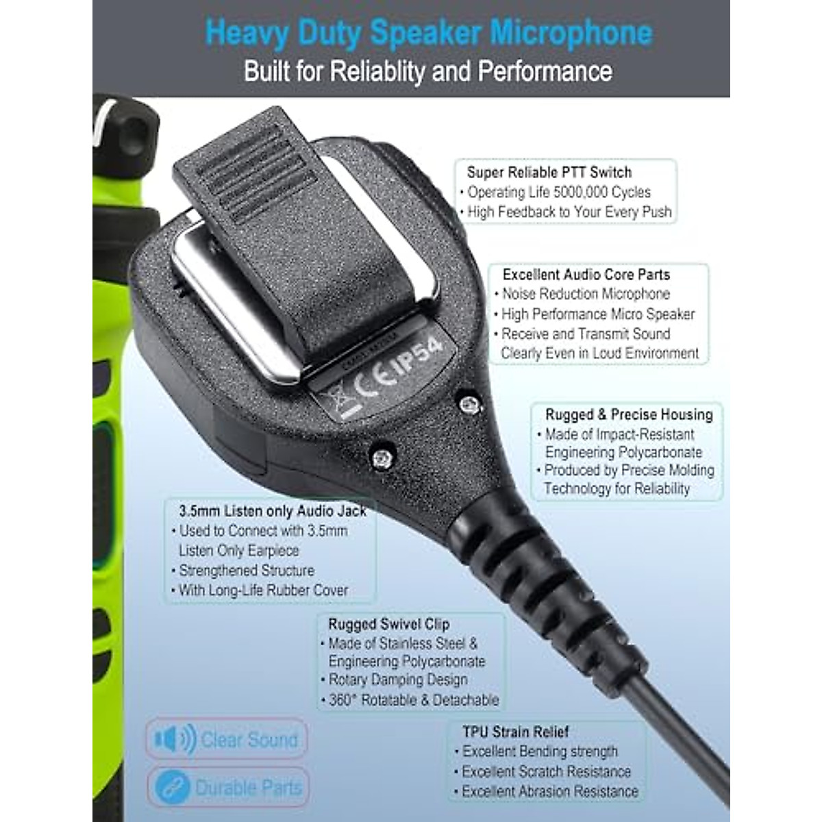 commountain Speaker Mic for Motorola Radios RDU2020 RDU2080D RDU4100 RDU4103 RDU4160D RDU4163D RDV2020 RDV2080D RDV5100 RMM2050 RMU2040 RMU2043 RMU2080 RMU2080D RMV2080, Shoulder Microphone