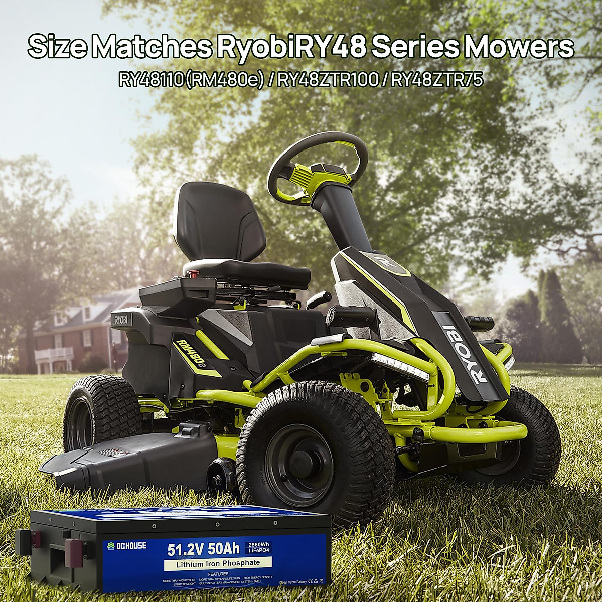 DC HOUSE 48V 50Ah LiFePO4 Golf Cart Battery, Built-in 100A BMS-2C,Suitable for Both Club car, Yamaha Golf carts, Lithium Battery Perfectly for Ryobi Mowers, Trolling Motor, Off-Grid Solar System