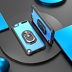 iPod Touch Case Clear with Kickstand, iPod Touch 7 Case with 2 HD Screen Protectors, IDYStar Clear Crystal Case with Built-in Metal Magnetic Kickstand for iPod Touch 7th/6th/5th Gen (Black)