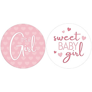 Pink It’s a Girl Baby Shower Stickers, Sweet Baby Girl Baby Shower Party Favor Bag Labels - 40 Count