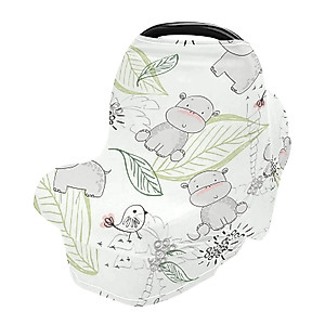 Nursing Cover Breastfeeding Scarf Leaves and Hippos- Baby Car Seat Covers, Stroller Cover, Carseat Canopy(8rh3a1)