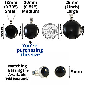 Echmeck Sterling Silver 925 Round Black Onyx 20mm Handmade Pendant Necklace with 16+2 inches Chain for Women