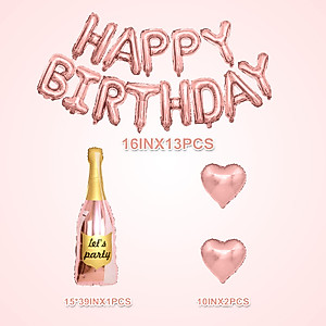 Amandir Rose Gold Birthday Party Decorations for Women Girls, Rose Gold Pink Confetti Foil Balloons, Butterfly, Fringe Curtain, Happy Birthday Banner, Cake Topper for30th 40th 50th 60th Supplies Decor