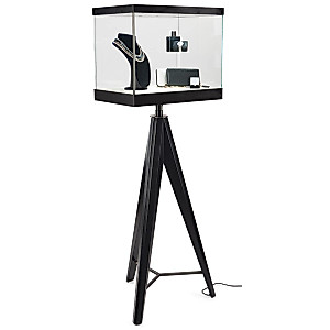 Displays2go 24" Glass Display Case w/ Pull-Out Door, 8 LED Lights, Tripod Legs - Black (DCTRIPLED)
