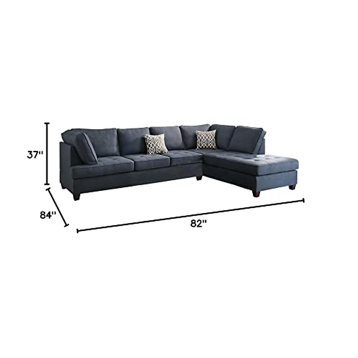 Poundex Bobkona Kemen 2-Pieces Sectional Sofa | Linen-Like Polyfabric Left or Right Chaise | F6989 model | Blue color