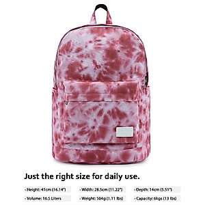 HotStyle Casual Daypack Backpack for Tween & Teen Girls, Multipurpose Middle School Bag Bookbag, Dome Top, Tie Dye, Red