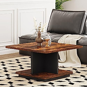 Tribesigns Wood Square Coffee Table: 31.5 Inches 2 Tiers Farmhouse Coffee Table, Wooden Rustic Coffee Table with Storage, Mid Centry Modern Home Furniture for Living Room, Brown