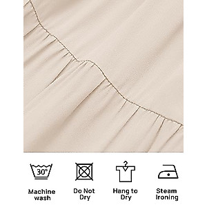 ZESICA Women's Casual V Neck Long Sleeve Smocked High Waist Ruffle A Line Tiered Mini Dress,Beige,Large