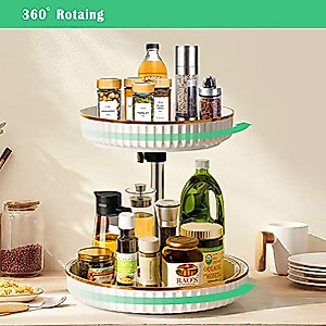 LAWBALA 2 Tier Lazy Susan Organizer,Rotating Spice Rack Organizer for Countertop Table Cabinet,Fruit Basket for Kitchen Counter,Spinning Condiment Rack,Snack Spinner (White)