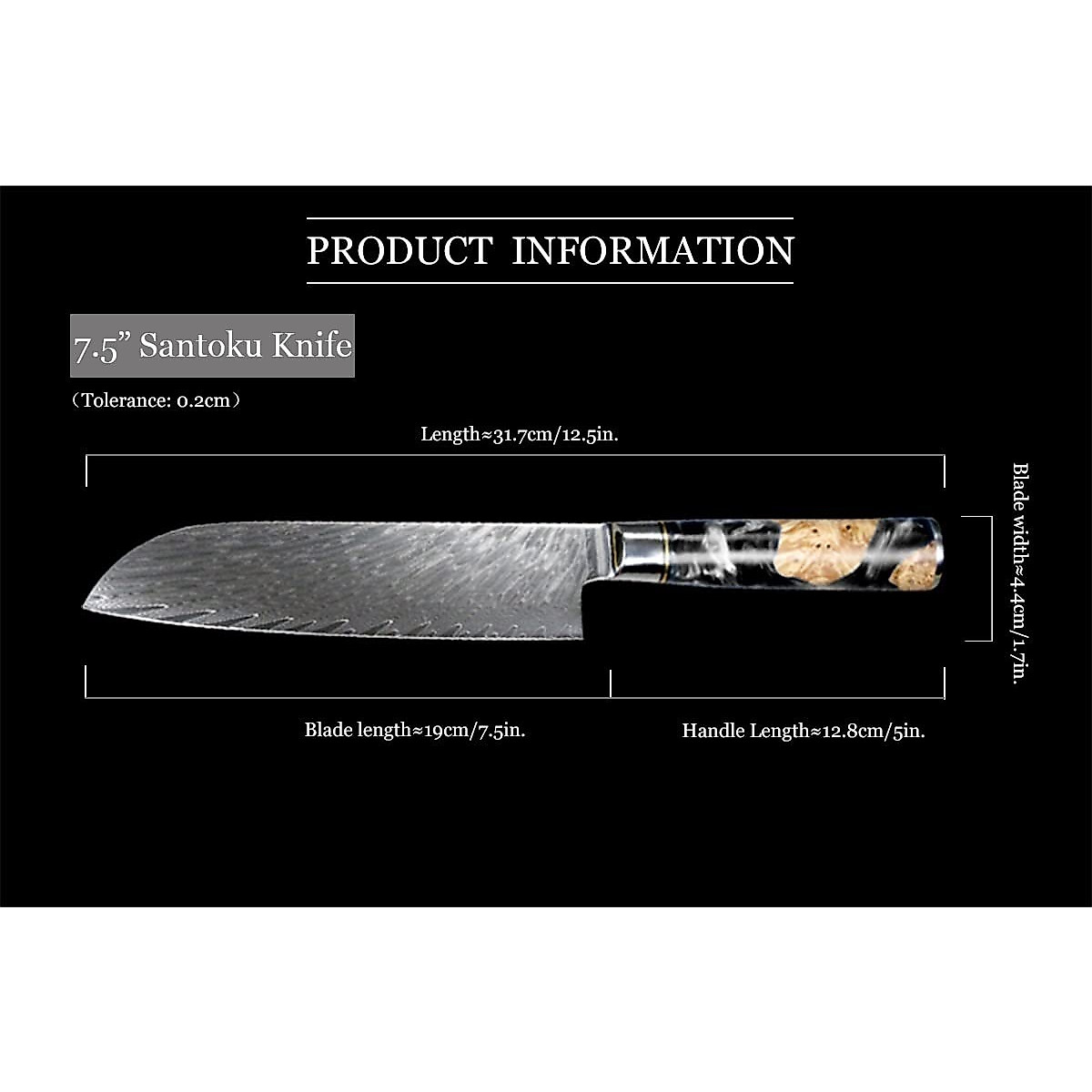 Chef's Meat Cutting Knife 7 Inch Japanese Damascus Steel Sande Knife Kitchen Cutting Meat Vegetables and Fruits Tools Resin Wooden Handle By BIEMBI