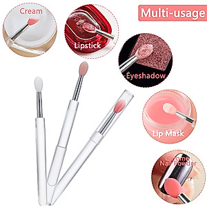 Silicone Lip Brush with Lid-6Pcs Lipstick Lip Mask Brushes,Chrome Nail Powder Applicator Brushes, Silicone Nail Art Brushes With Cover,Reusable Nail Glitter Powder Pen Brush,Lip Eyeshadow Makeup Stick