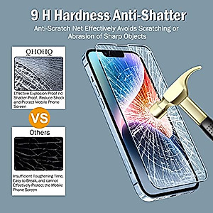 QHOHQ 3 Pack Screen Protector for iPhone 14 / iPhone 13 [6.1 Inch] with 3 Pack Tempered Glass Camera Lens Protector, Ultra HD, 9H Hardness,Case Friendly