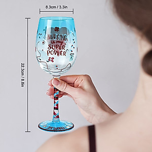 NymphFable Nurse Gifts Hand painted Wine Glass Artisan Painted Glass 15oz for Nurse Nursing Student Gifts for Her