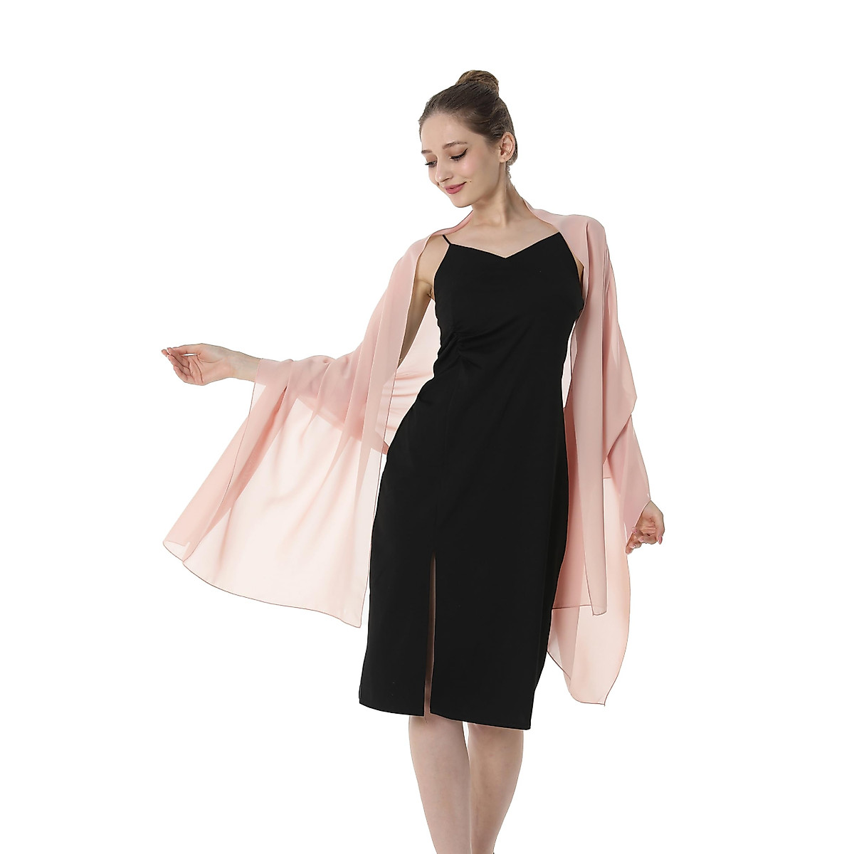 Baoqiya Women's Scarf Shawls and Wraps for Evening Dress Chiffon Shawl Soft Elegant Silky Pashmina Wedding Bridal Scarves(Blush, 79"×19")