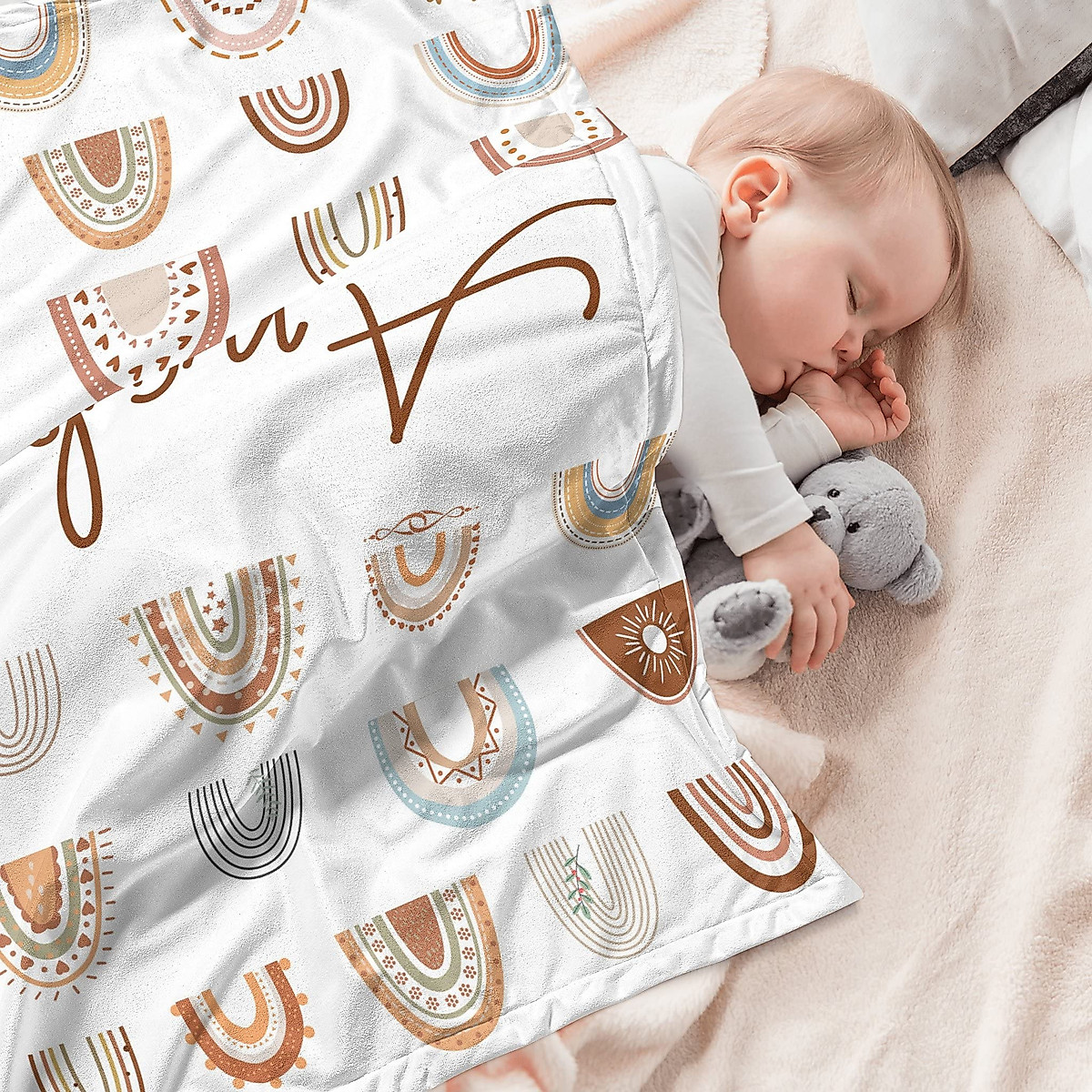 Youltar Personalized Baby Blanket with Rainbow Pattern Girl Name Custom Soft and Comfortable for Girls Newbornses sentials, Kids